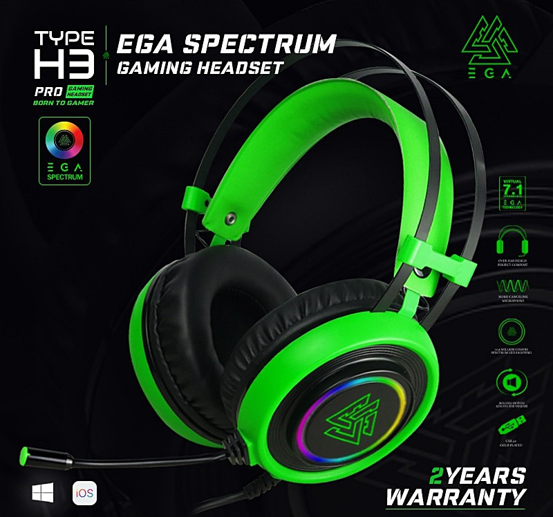 ขาย EGA Type H3 Spectrum RGB 7.1 Surround Gaming Headset - Green ราคา ...