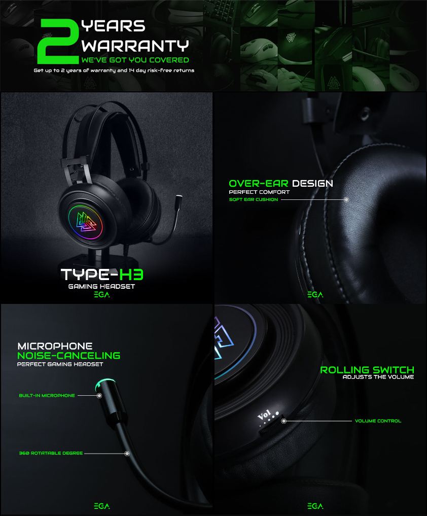 ขาย EGA Type H3 Spectrum RGB 7.1 Surround Gaming Headset - Green ราคา ...