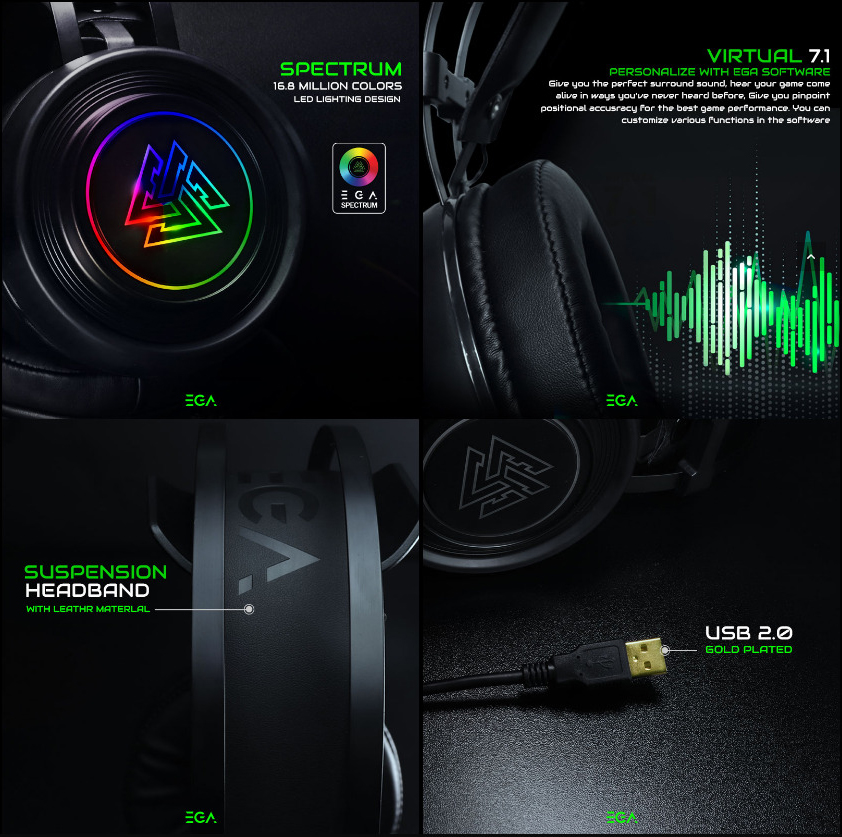 ขาย EGA Type H3 Spectrum RGB 7.1 Surround Gaming Headset - Green ราคา ...