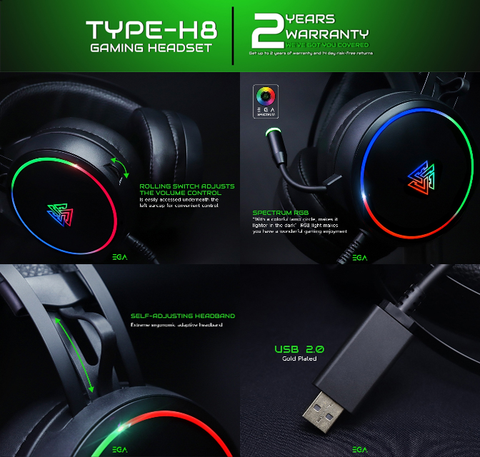 ขาย EGA Type H8 Spectrum RGB 7.1 Surround Gaming Headset ราคา 449.00 บาท