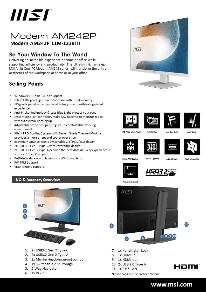 ขาย MSI ALL IN ONE PC MODERN AM242P 11M- 1238TH ราคา 30,900.00 บาท