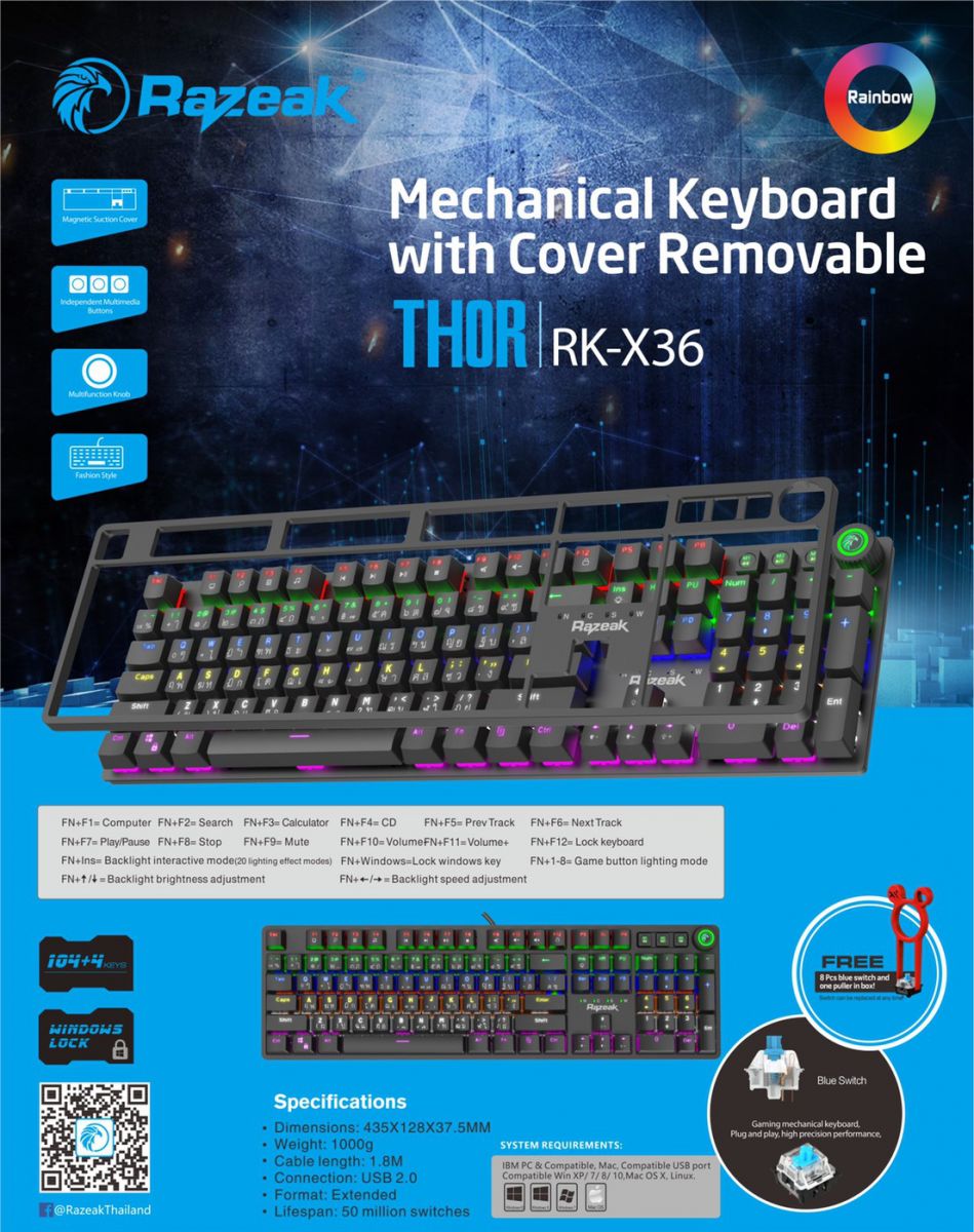 ขาย Razeak Thor RK-X36 Mechanical RGB Gaming Keyboard - Blue Sw ราคา ...