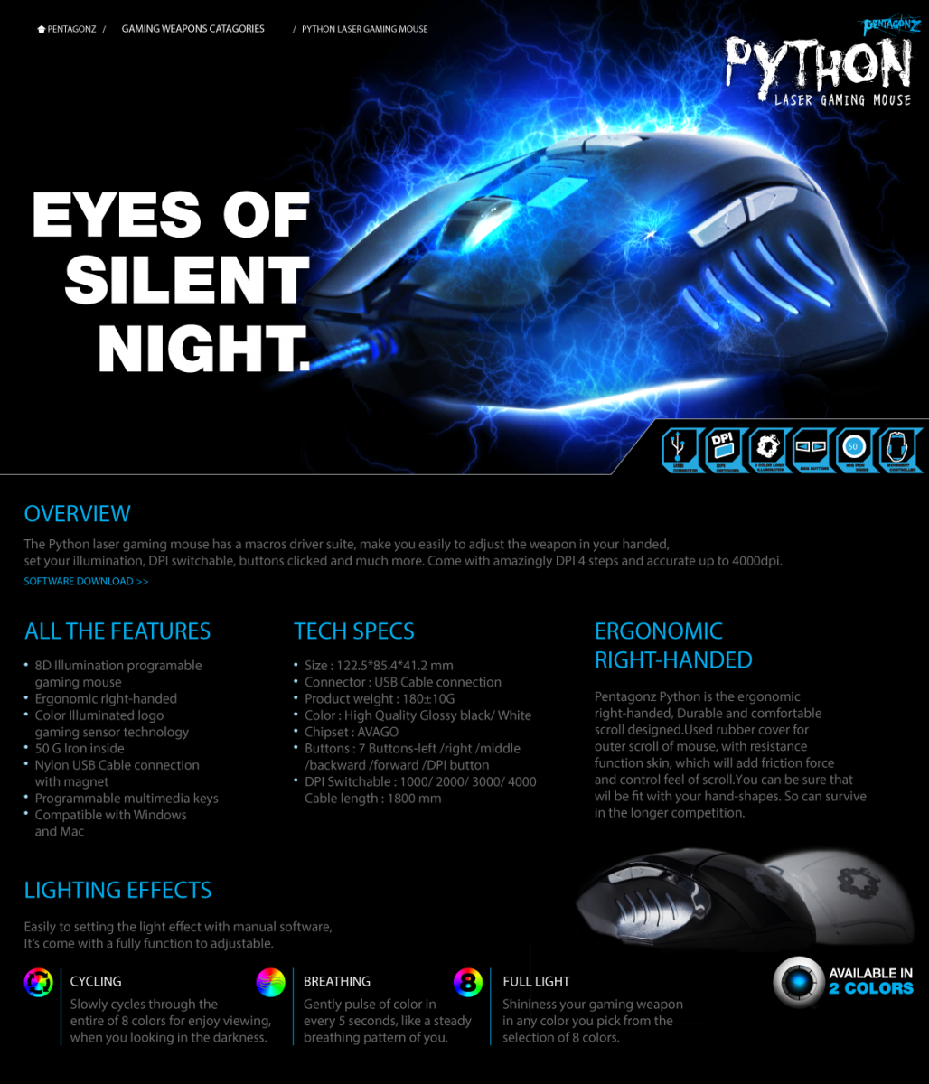 ขาย PentagonZ Python Gaming Mouse (Black) ราคา 990.00 บาท